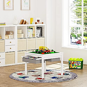 UTEX 2 in 1 Kids Construction Play Table with Storage Drawers and Built in Plate (White)