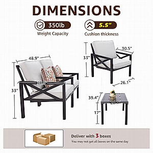 NATURAL EXPRESSIONS Outdoor Patio Furniture 4 Pieces Set, Modern Patio Conversation Sets, Outdoor Sectional Metal Sofa with 5.5 Inch Cushion and Coffee Table for Balcony, Garden