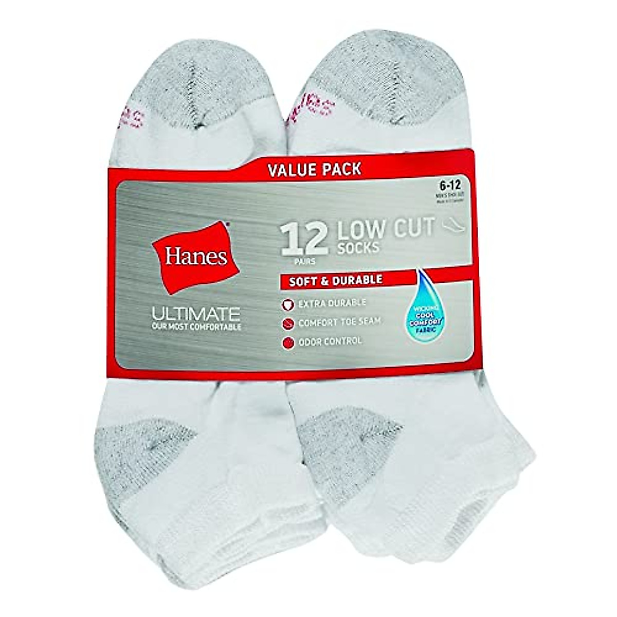 Hanes Ultimate Mens Freshiq Cool Comfort Reinforced Low Cut Socks, 12-pair Pack, White, 6-12 US