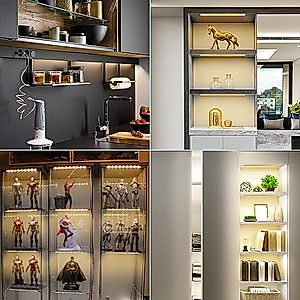 JUSJUBR 4PCS x 12inch Display Cabinet Lights Warm White, Dimmable LED Shelf Lighting with Memory Function, Bookshelf Lighting, LED Lights for Display Case/Pantry/Closet/Safe, 3000K