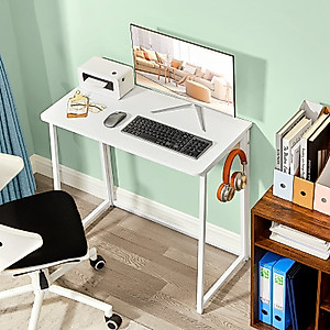 WOHOMO Folding Desk, Small Writing Desk 39.4", Space-Saving Foldable Laptop Table Writing Workstation for Home Office, Easy Assembly, White