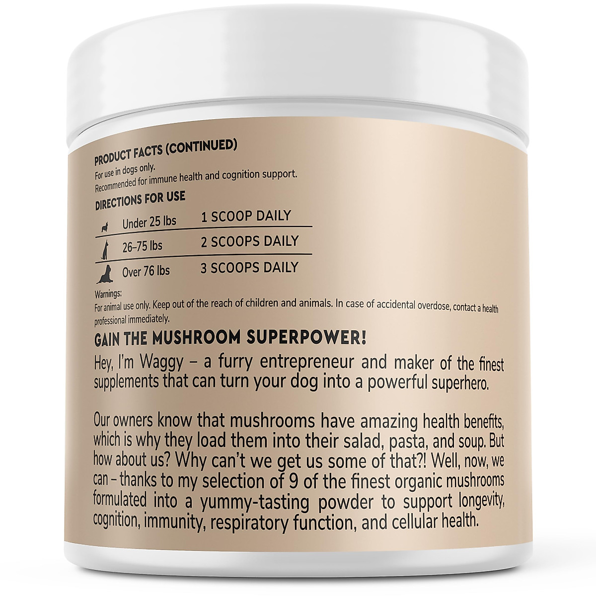 Wonder Paws Immune Support Mushroom Powder for Dogs – Organic Mushroom Complex for Immunity, Cognition, Cellular Health, Longevity - With Turkey Tail Mushroom for Dogs, Reishi & Lions Mane – 90 Scoops