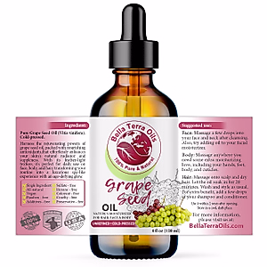 Bella Terra Oils - Organic Grape Seed Oil 4oz - Crafted from Pristine Organic Grapes, Packed with Procyanidins & Vitamin F, Unveiling a Radiant Skin Legacy