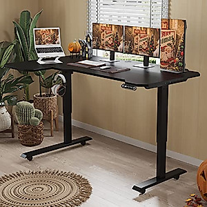 BUNOEM L-Shaped 59" Height Adjustable Electric Standing Desk, Sit and Stand Up Computer Desk For Home Office with Splice Board (Black Top, Black Frame)