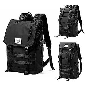 Refutuna Roll Top Backpack for Men, Water Resistant Expandable Rolltop Vintage Rucksack Laptop Backpack for School Commute Business Travel, 40 Max Liter & Fit 17.3 Inch Screen Size Computer(Black)
