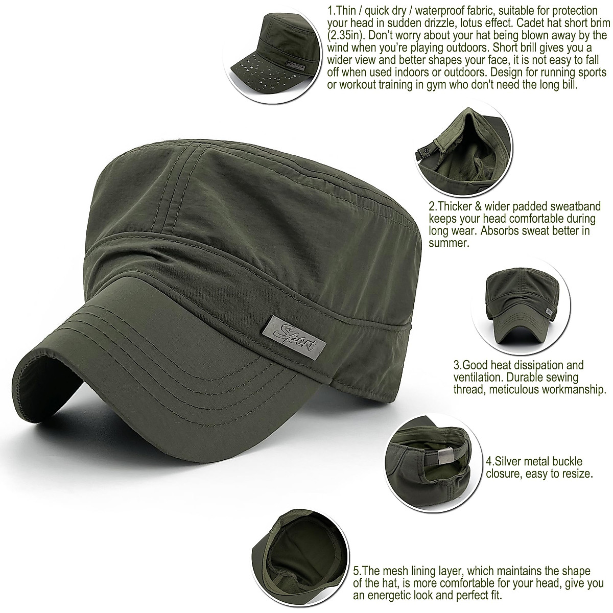 Rayna Fashion Waterproof Hats for Men Rain Waterproof Hats for Women Olive Green