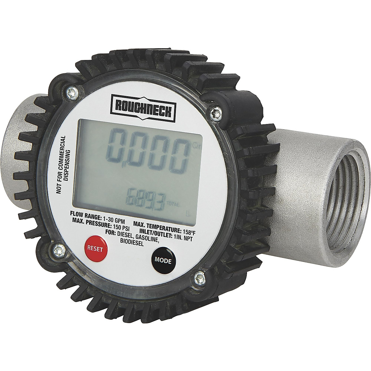 Roughneck Digital Fuel Meter - 1-30 GPM, 1in. Inlet/Outlet