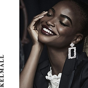 Crystals Rectangle Geometric Dangle Earrings, Rhinestone Statement Drop Earrings for Women KELMALL COLLECTION