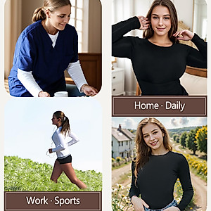 +MD Womens Long Sleeve Undershirts Tops, Round Neck Slim Fit Baselayer, Soft Thermal Underwear, Light Compression Shirt Underscrubs Nude X-Large