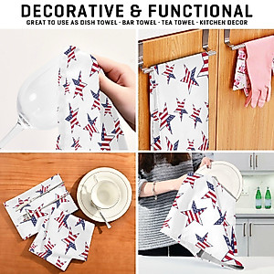 Kigai USA Flag Stars Kitchen Towels, 18 x 28 Inch Super Soft and Absorbent Dish Cloths for Washing Dishes, 4 Pack Reusable Multi-Purpose Microfiber Hand Towels for Kitchen