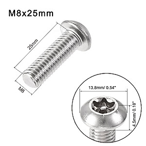 uxcell M8x25mm Torx Security Machine Screw, 20pcs Pan Head Screws Inside Column, with T40 L-Type Wrench, 304 Stainless Steel Fasteners Bolts