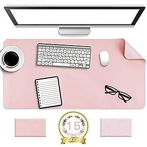 Non-Slip Desk Pad,Mouse Pad,Waterproof PVC Leather Desk Table Protector,Ultra Thin Large Desk Blotter, Easy Clean Laptop Desk Writing Mat for Office Work/Home/Decor(Pink, 31.5" x 15.7")