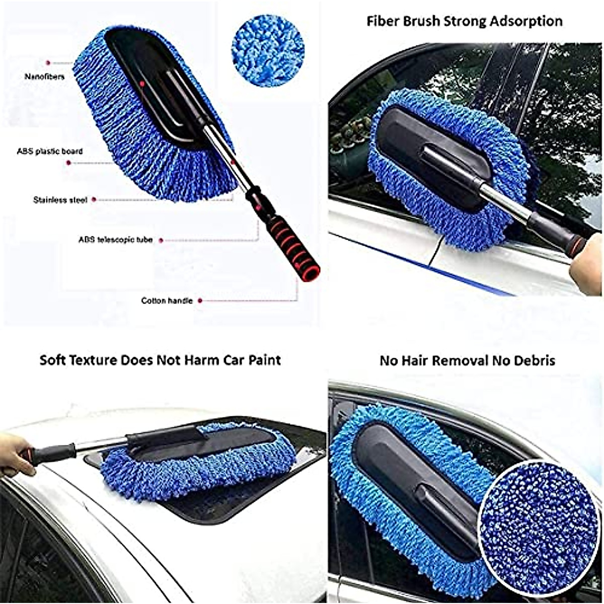 Removable Telescopic Car Wax Drag Nano Fiber Car Wash Brush Car Dusting Tool Car Mop Wax Dash Duster Exterior Interior Cleaning Kit Car Duster 1 Pcs Set (Multicolour)