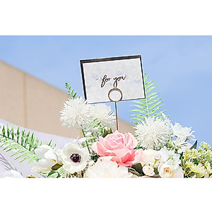 Metal Wire Floral Picks Penta Angel 20Pcs 11.8’’ Round Gold Place Card Table Number Holders Photo Note Name Card Holding Clips for Wedding Birthday Party Cake Decoration (Round)