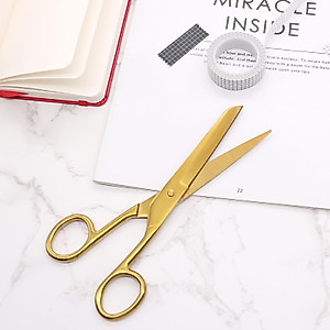7 Inch Gold Shears Knife Edge Craft Tailor Scissors Heavy Duty Stainless Steel Professional Fabric Dressmaker Shears for Cutting Fabric, Cloth, Leather, Canvas, Denim (Gold)