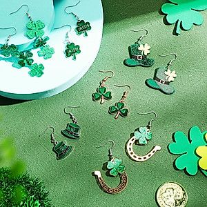 Henoyso 6 Pairs St. Patrick's Day Earrings Acrylic Stud Clover Dangling Earrings Irish Shamrock Dangle Earrings for Women (Clover)