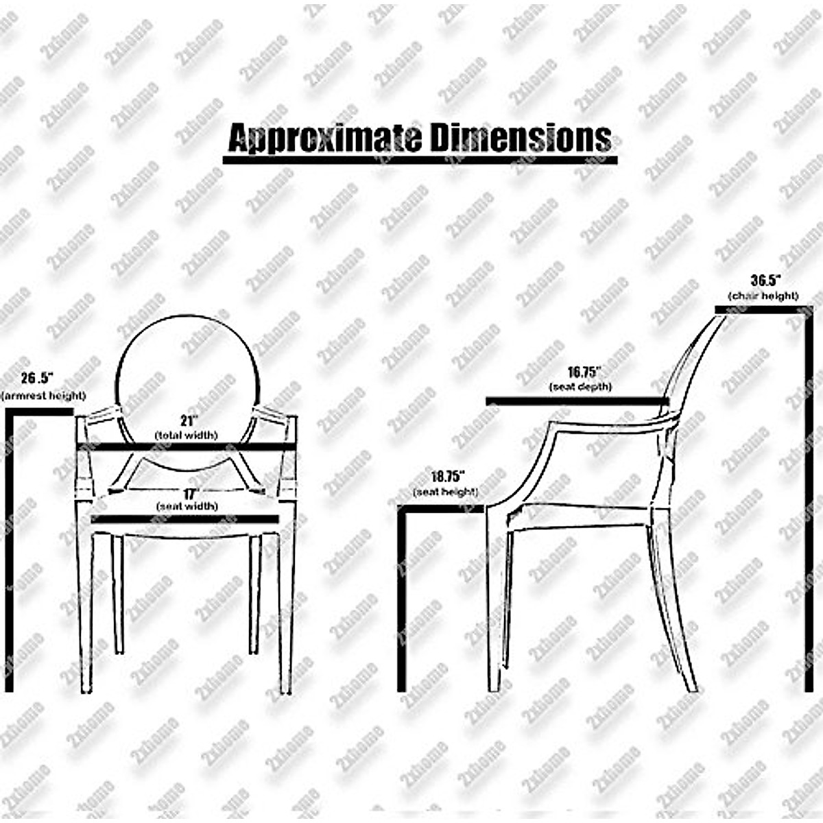 2xhome Ghost Arm Side Chair, White