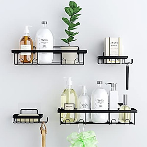 FELOOW Shower Shelf Organizer with Soap Holder Towel Bar,4 Pack No Drilling Traceless Adhesive Bathroom Storage Basket,SUS304 Stainless Steel Wall Mounted Rack for Bathroom Kitchen