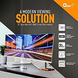 Qian 30" Ultra Wide FHD 1080P Curved Computer Monitor,100 Hz VA Panel Office Monitor, 21:9 Aspect Ratio,178°Viewing Angle,16.7M Display Colors,Framless AMD Freesync GSync,Tilt Adjustable