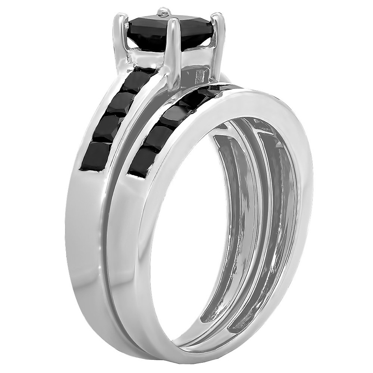 Dazzlingrock Collection 2.35 Carat (ctw) Sterling Silver Princess Black Diamond Bridal Engagement Ring Set, Size 6.5