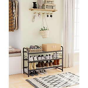 SUFAUY Shoes Rack Shelf for Closet Metal Stackable Shoe Storage Organizer, Wire Grid, 3-Tier, Black