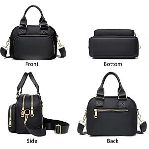 OPXTO Nylon Shoulder Handbags for Women, Waterproof Multi Lightweight Pocket Purses and Cross-body Bags. (Black)