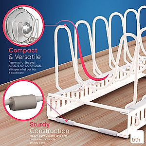 Better Things Home 12+ Expandable Pan and Pot Lid Organizer Rack for Cabinet, Pot Lid Holder Pot Organizers Inside Cabinet, Pots and Pans Organizer Under Cabinet (Off White, LID ORGANIZER)