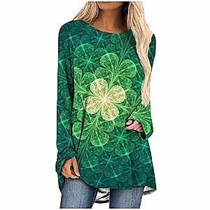 COMIOR Women Casual St. Patrick's Day Blouse Plus Size Green Top Ladies Long Sleeve Tank Tops O-Neck Pullover Shamrock Ireland Letter Printed Sweatshirt Loose Funny T Shirt Love Gift, X-Large
