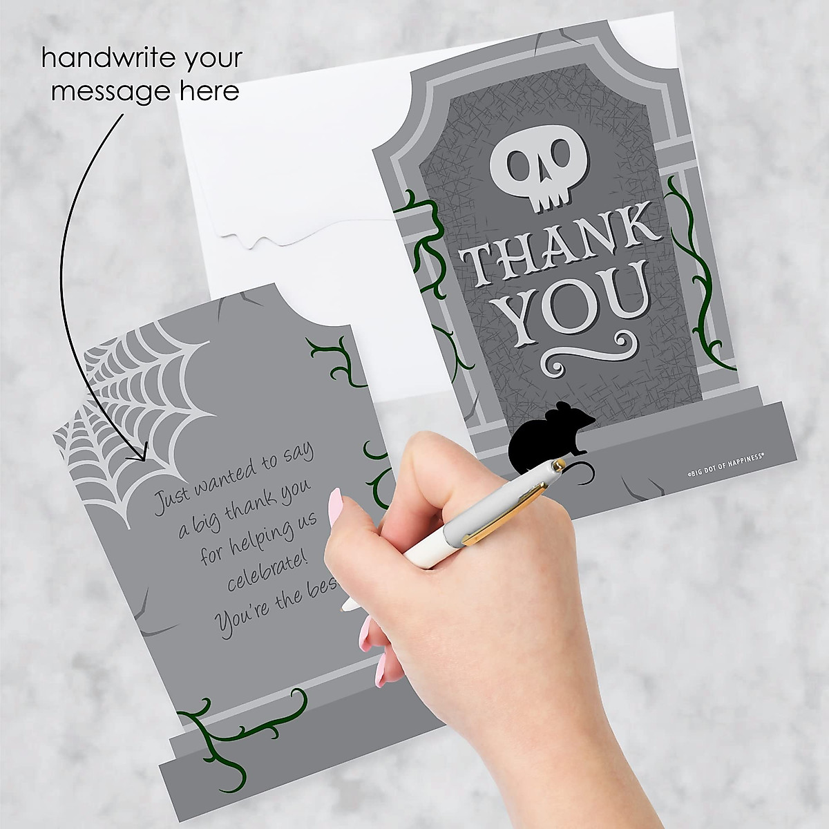 Big Dot of Happiness Creepy Cemetery - Shaped Thank You Cards - Spooky Halloween Tombstone Party Thank You Note Cards with Envelopes - Set of 12