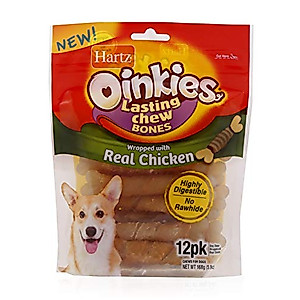 Hartz Oinkies Rawhide-Free Chicken-Wrapped Lasting Chew Bone Dog Treats, 12 Count, Highly Digestible, No Artificial Flavors or Colors