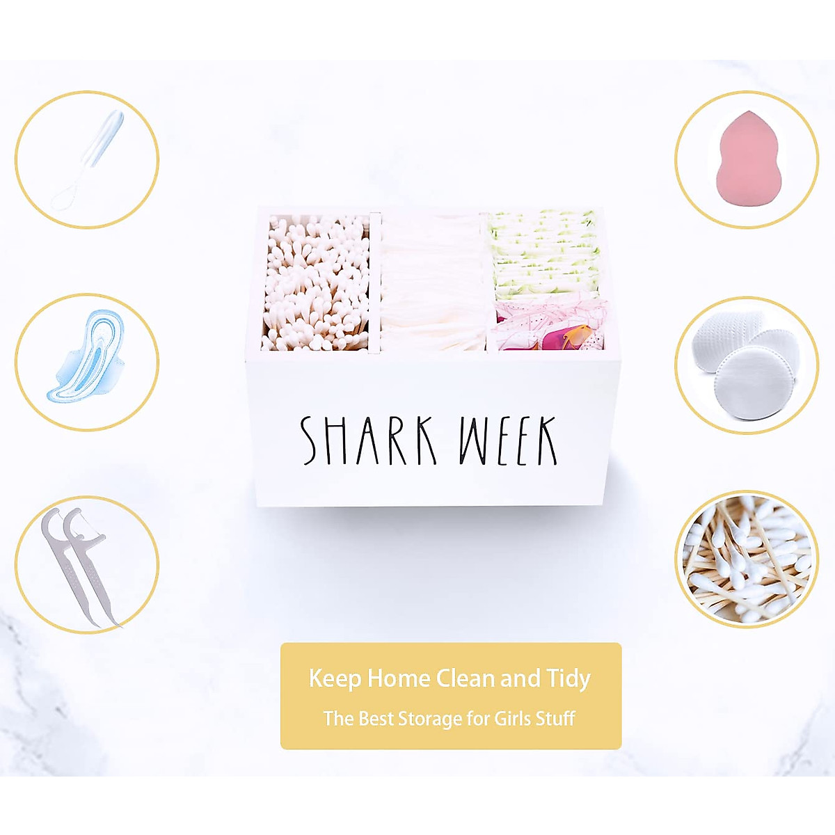 Bath Products Containers & Storage,Tampon Holder for Bathroom, Farmhouse Accessories Decor Feminine Product Storage Containers Vanity Lid Organizer Countertop Pad Dispenser Shark Week Period