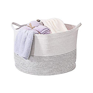 YCOCO Extra Large Woven Cotton Rope Basket with Handles,Kids Laundry Basket hamper,Decorative Blanket Basket for Living Room,Baby Toy Storage Baskets Bin,21.7"x13.8",White