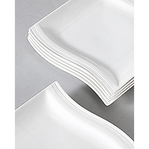 MALACASA Square Dinner Plates, 8.2 Inch Ceramic Plates Set of 6, Ivory White Dinner Plate Kitchen Dish Set, Microwave & Dishwasher Safe, Scratch Resistant, Series Flora