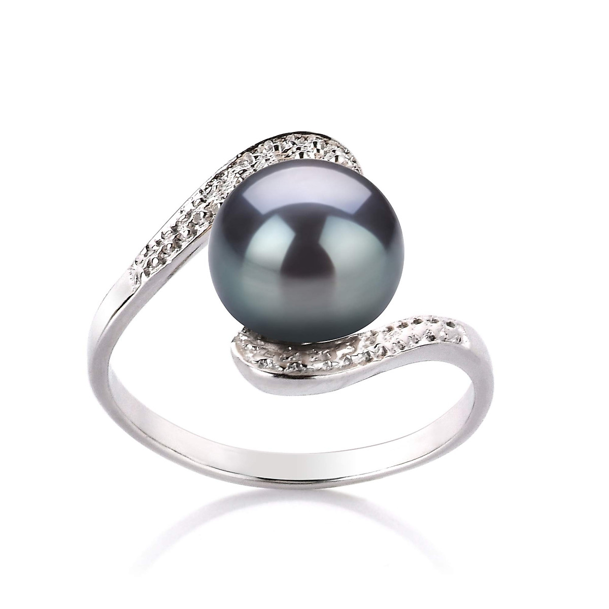 Chantel Black 9-10mm AA Quality Freshwater 925 Sterling Silver Cultured Pearl Ring For Women - Size-9