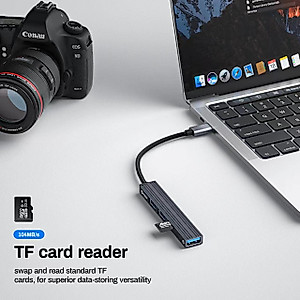 4-Port USB Hub, Multi-Port Adapter with High-Speed USB 3.0 Port, USB 2.0 Port and TF Card Reader, Ultra Slim Portable USB Hub for Laptop, PC, iMac Pro, MacBook Air, USB Splitter