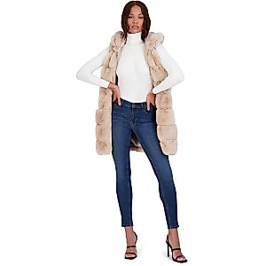 VIA SPIGA Women's Grooved Faux Fur Hooded Vest Beige Size L