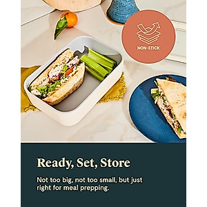 Caraway 6pc Glass Food Storage Set – 6.6 Cup Food Containers (6) - Ceramic Coated - Non Toxic, Non Stick with Lids - Microwave Safe - Navy