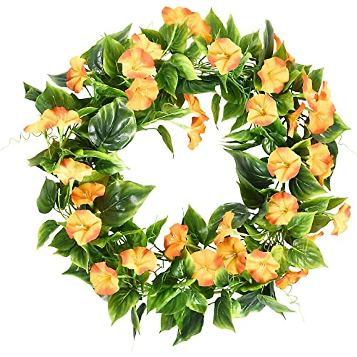 MARTINE MALL Morning Glory Flower Vine 15Feet Artificial Flower Vines Morning Glory Hanging Plant Fake Hanging Vine Flowers Hanging Plants Silk Garland for Wall Stairway Home Decor Yellow, 2 Pcs