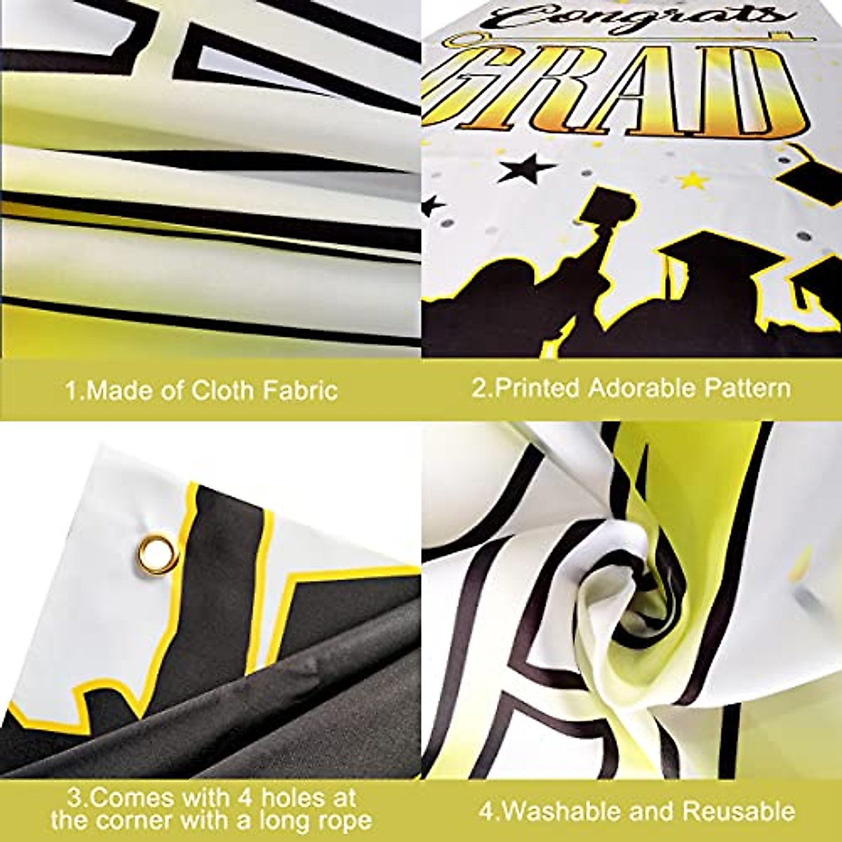 Congrats Grad Graduation Door Sign - 74x36 Inch | Congrats Grad Banner, Graduation Party Decorations 2023 | Graduation Door Banner 2023 | Graduation Decorations White and Gold | Graduation Door Cover