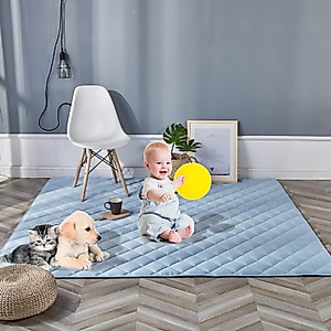 Eanpet Baby Play Mat Large Cooling Floor Mats Indoor Foldable Sleeping Pad Non-Slip Crawling Mat for Kids Summer Living Room Rug Women Yoga Mat Outdoor Picnic Blanket,59" x 79",Blue