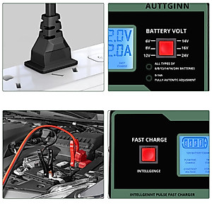 AUTTGINN AUTTGINN 8 Volt Battery Charger 0-10A Smart Adjustable Golf Cart Battery Charger and Maintainer with Cable Clamps and Handle,Smart Trickle Charger for Automotive,RV,Golf cart,6/8/12/16/24V