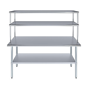 Amgood Stainless Steel Work Table Double Tier Overshelf | Metal Kitchen Prep Table & Shelving Combo (24" x 72" Work Table + 18" Overshelf)
