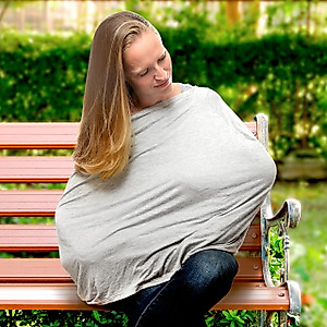 PrimaStella Nursing Scarf, Car Seat Canopy, Stroller Cover, Highchair Cover, Shopping Cart Cover to Protect Infants, Babies, Toddlers – One Size – Grey