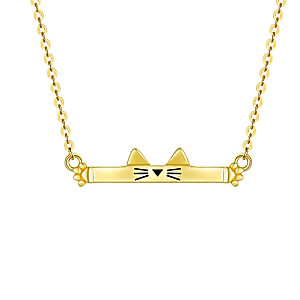 SISGEM 14K Solid Yellow Gold Cat Bar Necklace for Women,Cute Cat Pengdant Necklace Mother's Day Birthday Gifts for Her,Adjustable Chain 16''+2'' (Yellow)