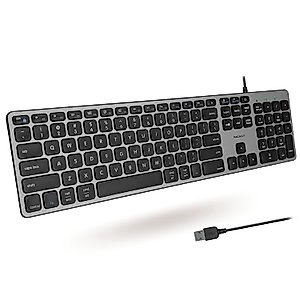 Macally USB Wired Keyboard for Mac and Windows - Apple Keyboard Compatible and Auto Detect for All OS - Slim Computer Keyboard for MacBook, iMac, PC with 107 Quiet Keys and 16 Shortcut Keys