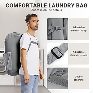 Aisbei 100L Foldable Laundry Bag Backpack with Chest Straps-Large Travel Laundry Bag for Dirty Clothes-Laundry Hamper Bag for College Apartment Laundromat Dorm Room Camping Essentials（Grey）
