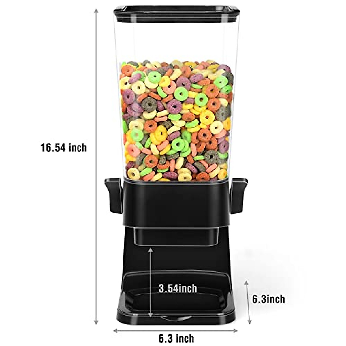 Mivvosakuki Cereal Dispenser Countertop Dual Dry Food Dispenser Large Cereal Containers Storage Organizer Dispensador De Cereales Candy Machine Rice Dispenser For Snack,Nuts, Granola(Black,1PC)