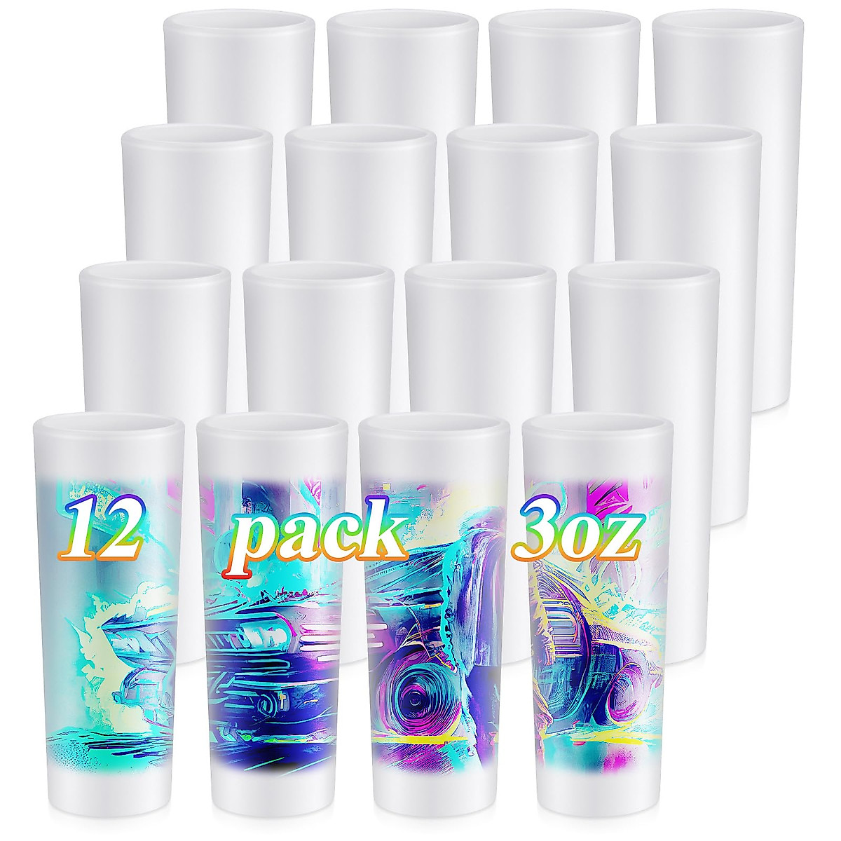 Hsei 12 Pcs Sublimation Frosted Shot Glasses 3 oz Personalized Sublimation Glass Cups with Heavy Base Sublimation Wine Tumbler for Wine Beer Vodka Whiskey Espresso