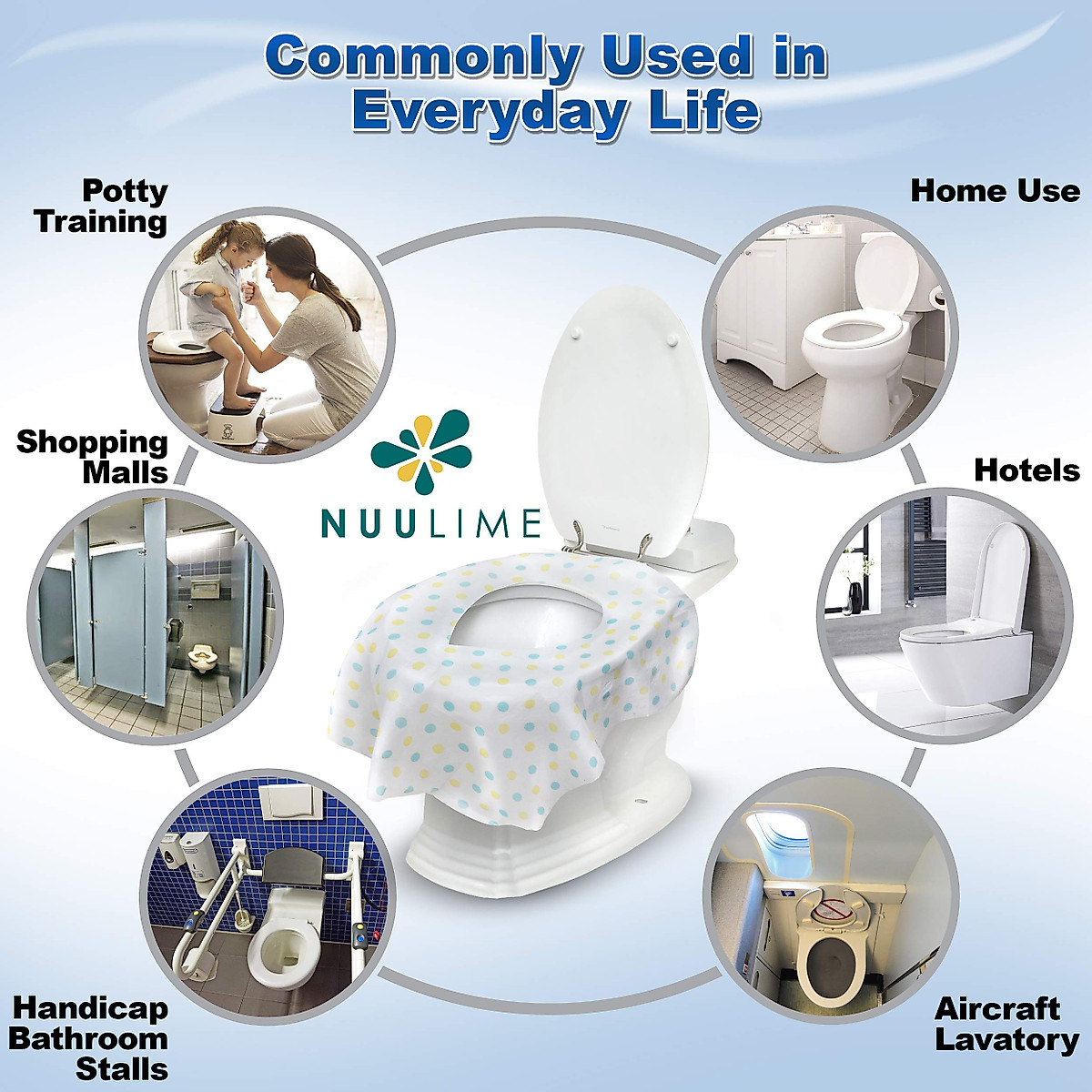 Toilet Seat Covers Disposable - 30 Pack - Extra Large Portable Liners for Bathroom, Road Trip, Child Travel, Toddler Potty Training, Adults On the Go - Individually Wrapped, Waterproof, Soft Clean Pad