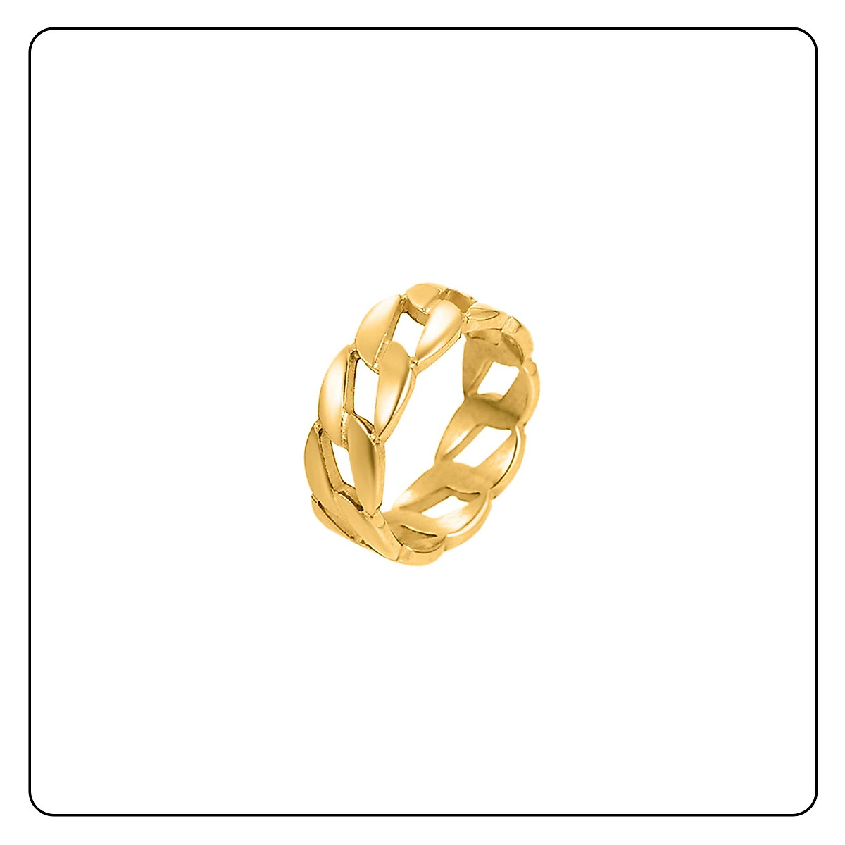 Fusamk Punk Rock 18K Gold Stainless Steel Cuban Chain Band Ring(Gold(11))